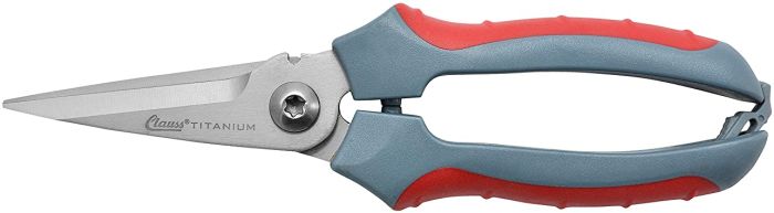 8" Titanium Snips w/Wire Cutter, Spring Assist, Serrated Blades, Gray