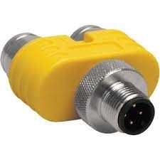 Splitter, M12 Male to 2 x M12 Female, 4Wire, Parallel Wiring, Yellow